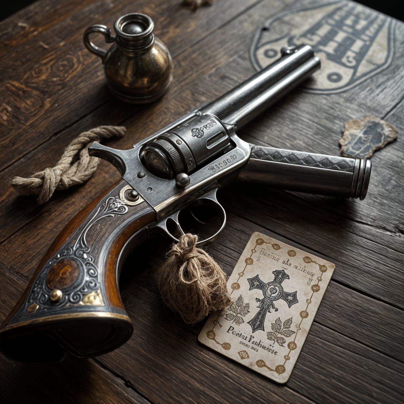 Un pistolet à silex avec canon évasé,le bois et mat et lustré,