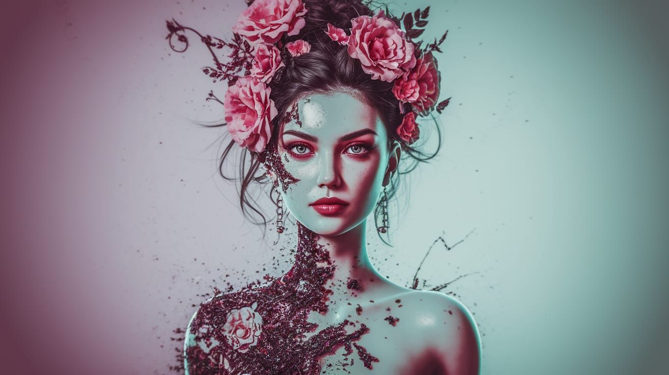 surreal woman, acid wash, HDR - Surreal Woman in Vibrant HDR