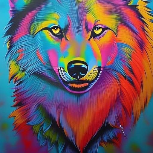 Wolf graffiti art, splash art, street art, spray paint, oil gouache ...