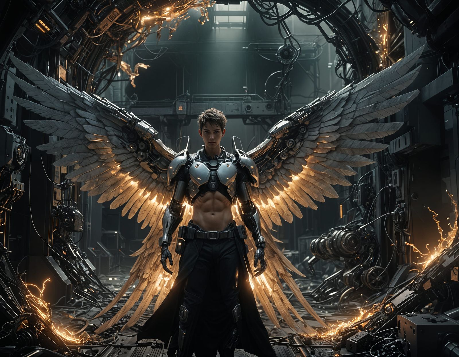Cybernetic Mechanical Male angel - AI Generated Artwork - NightCafe Creator