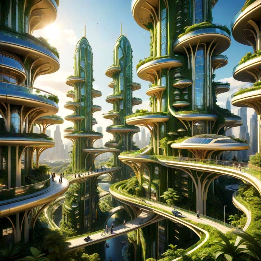 A new city constructed in solarpunk style for efficiency and ultimate ...