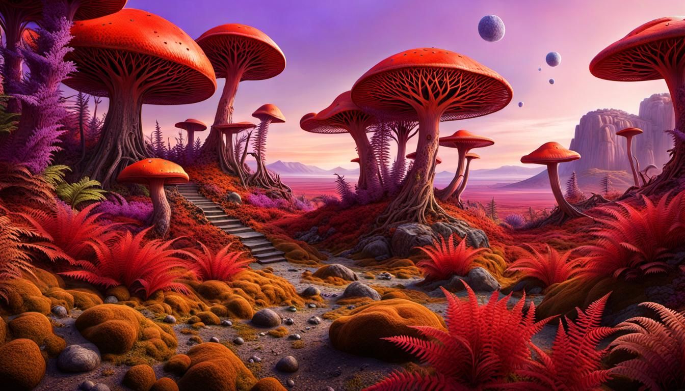 Alien Mushroom-Trees - AI Generated Artwork - NightCafe Creator