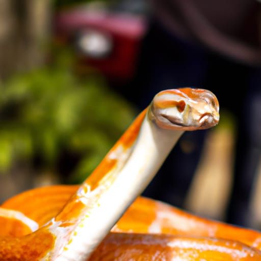 close up photograph of an orange and white snake standing tall ...