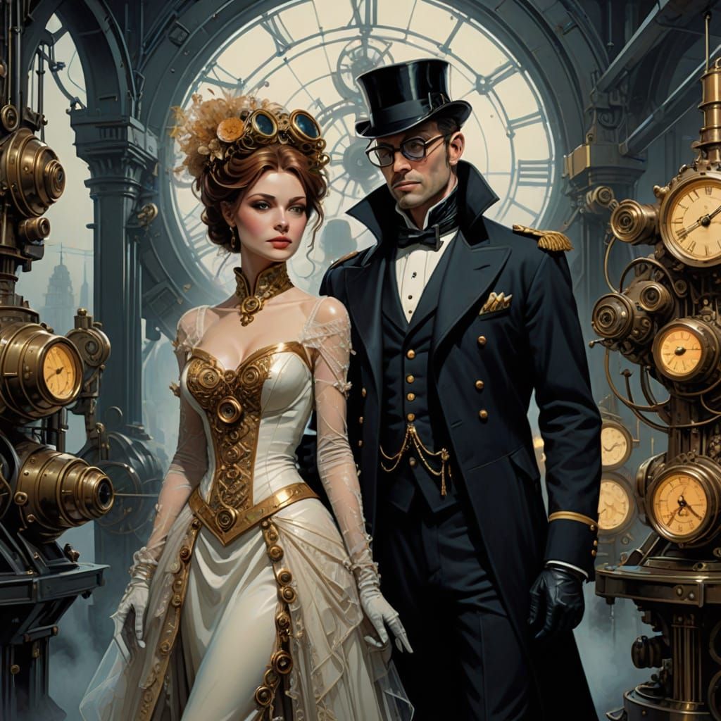Steampunk wedding - Romantic Steampunk Bride Stands Beside...