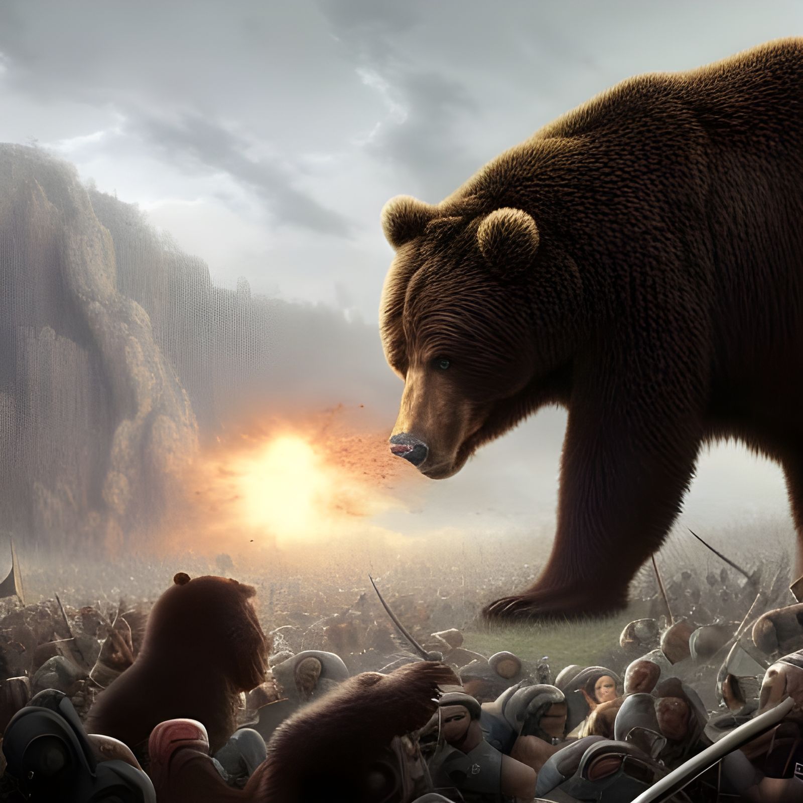 colossal bear annihilating a massive medieval army - AI Generated ...