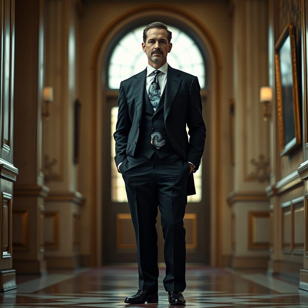 Stately Butler in Starry Night Tie - AI Art