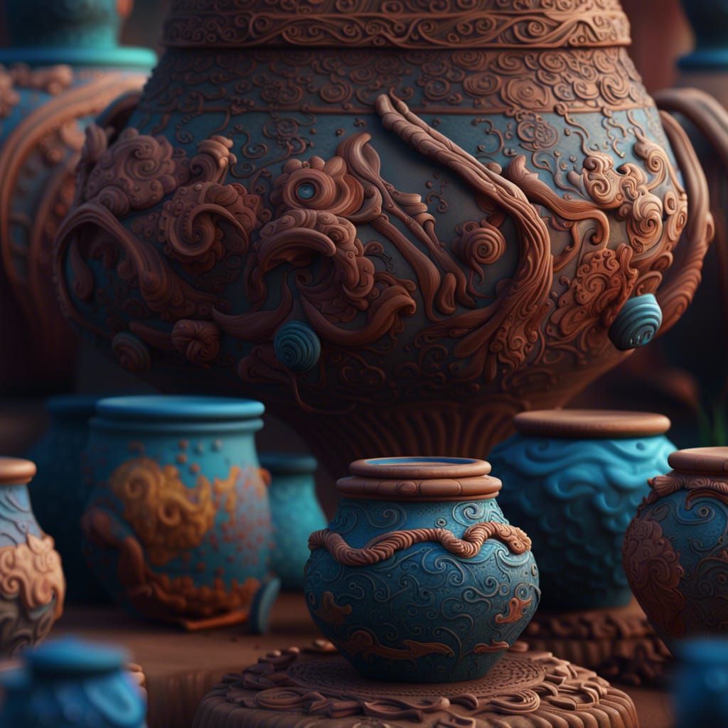 eccentric clay pottery - AI Generated Artwork - NightCafe Creator