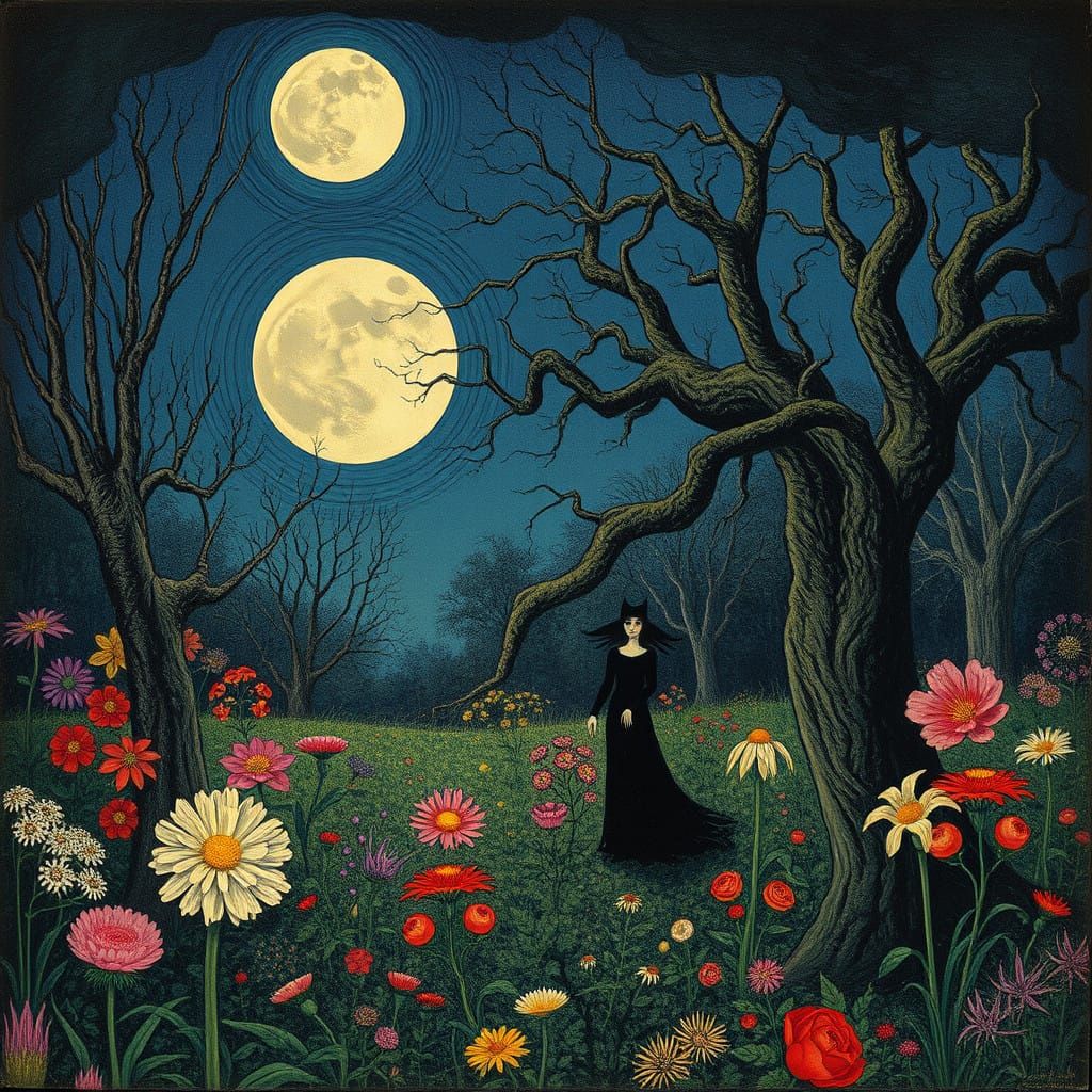 Ethereal Vampire Realm Envelops Midnight Garden - AI Art