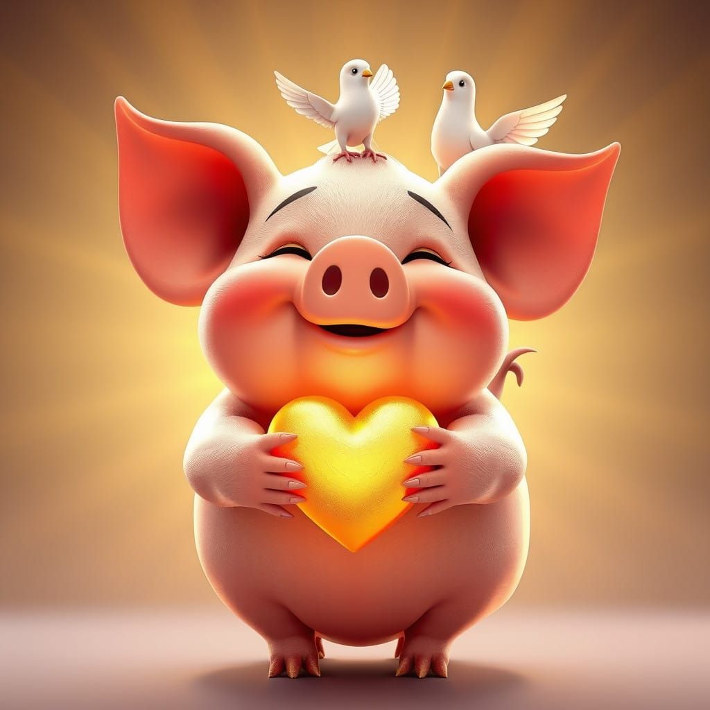 Gentle Pig Brings Peaceful Dove on Whimsical Adven... - AI Art