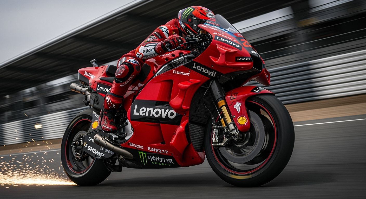 Moto GP - Ducati MotoGP Bike Leaning into Turn: Hyperrealist...