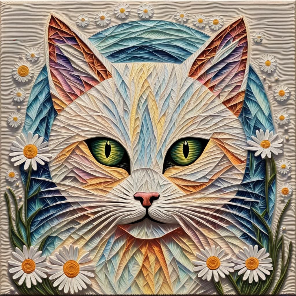 A symmetrical composition of a shimmering string art image of an ...