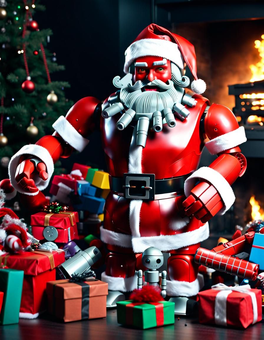 Cyberpunk Robot Santa Claus Slaughterhouse - AI Art