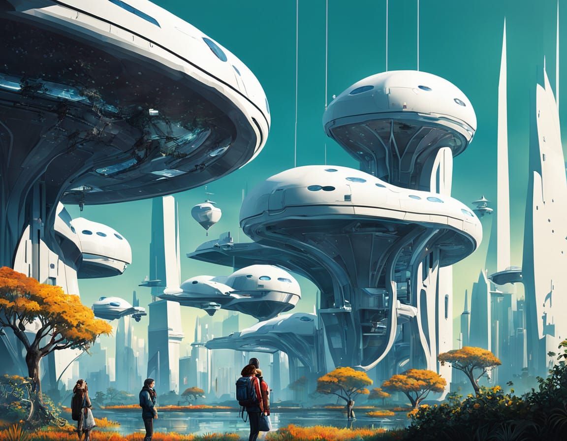 Future Utopia: Humans Thrive in Weightless White C... - AI Art