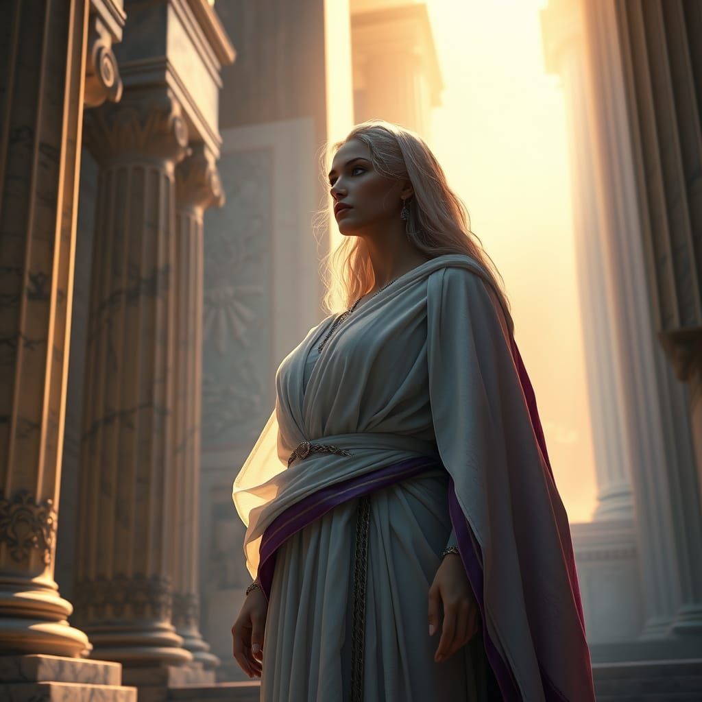 Ancient Greek Priestess in Selenite-Inspired Templ... - AI Art