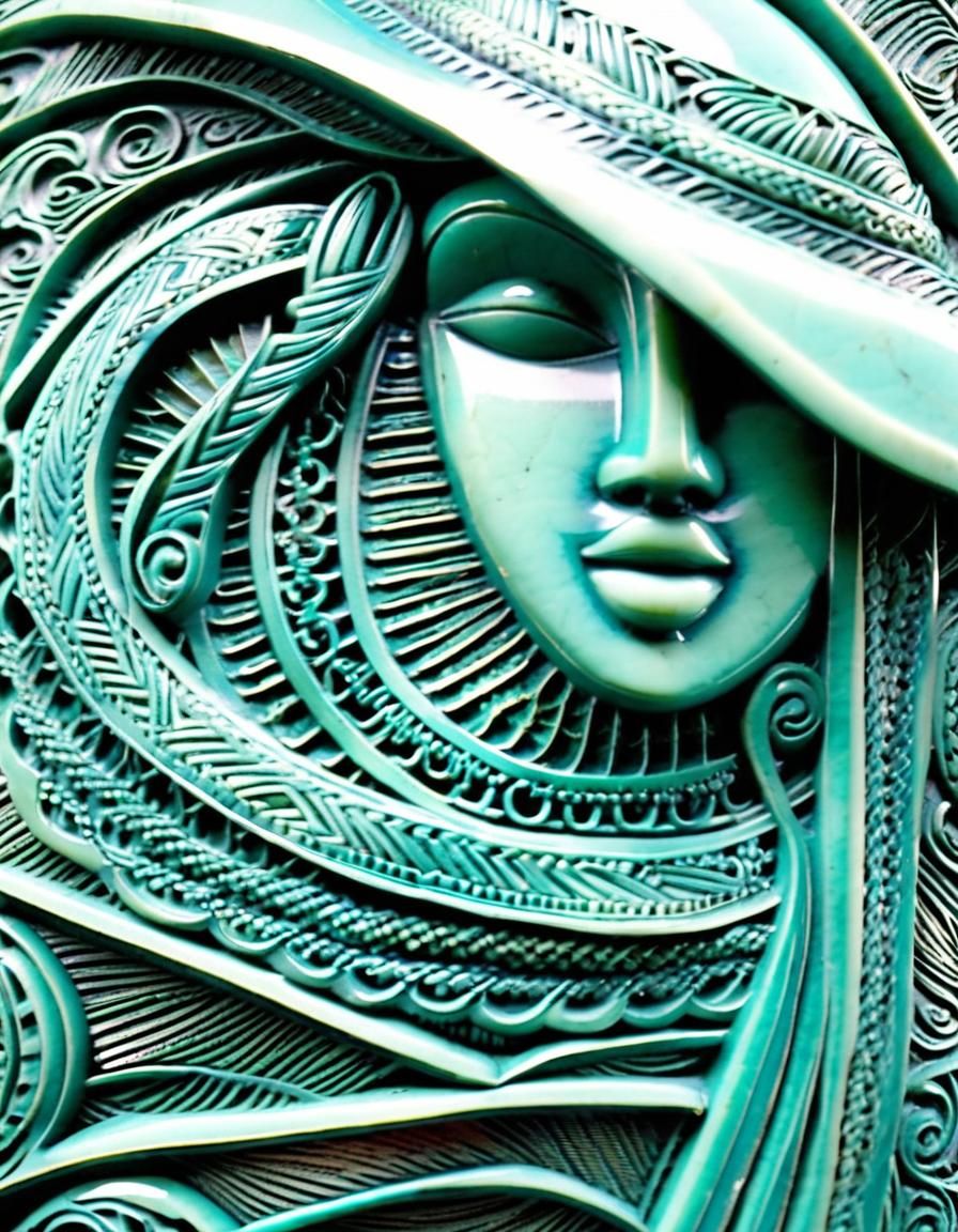 Turquoise plaque, woman, deep intricate carving of turquoise - AI ...