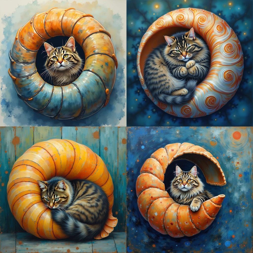 A Vibrant Conical Snail Shell Encases a Maine Tabb... - AI Art