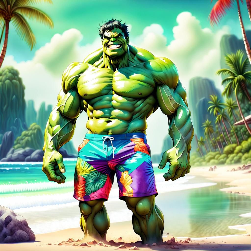 Hulk's beach vacay - AI Generated Artwork - NightCafe Creator