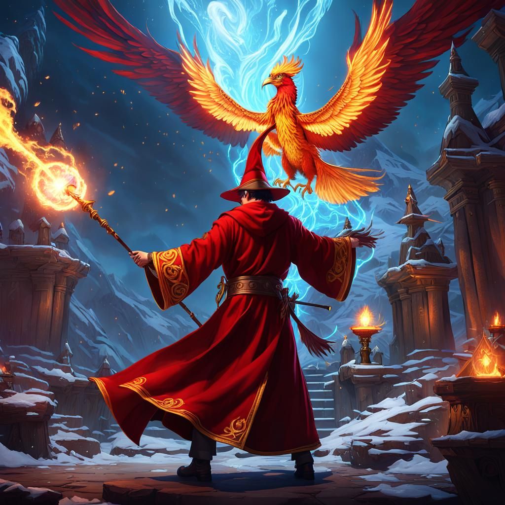 a fire wizard with his phoenix - AI Generated Artwork - NightCafe Creator