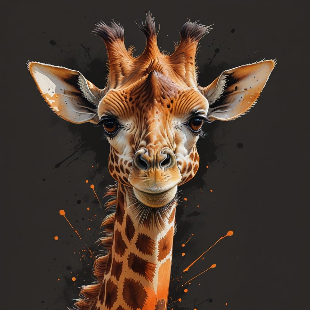 Whimsical Giraffe Portrait in Watercolor and Ink S... - AI Art