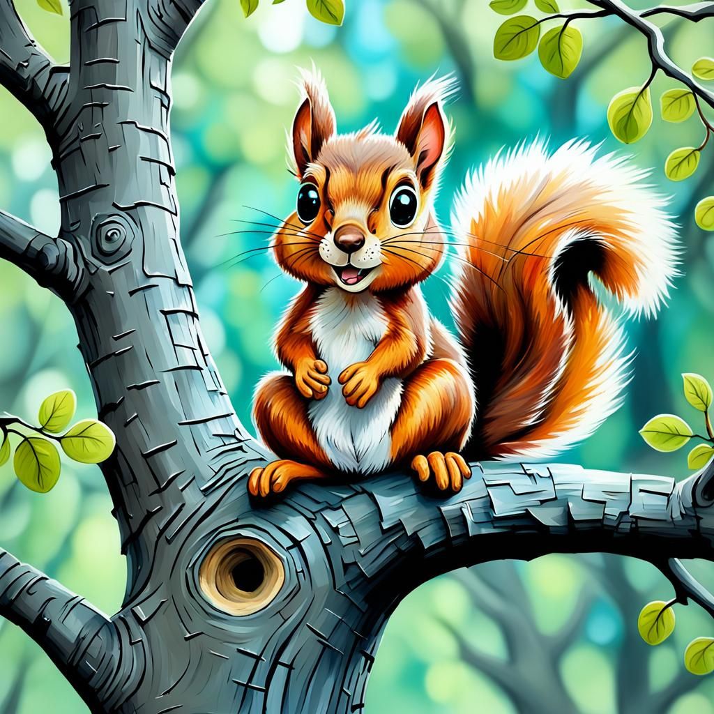 chibi squirrel,in tree - AI Generated Artwork - NightCafe Creator