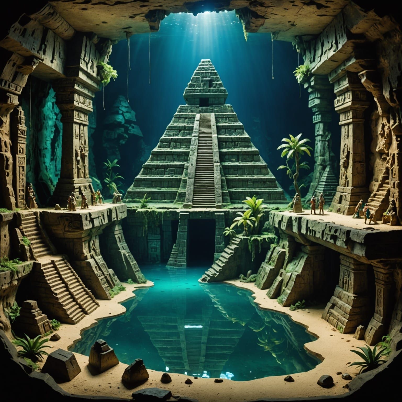 Mysterious Mayan Pyramid in Ancient Aquatic Realm - AI Art