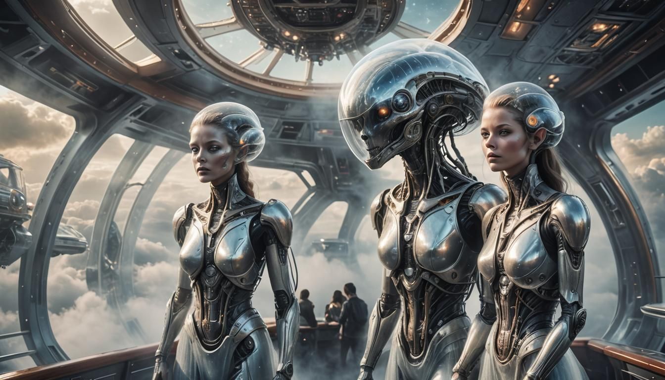 Alien and human meet and relaxing on the giant cruise - AI Generated ...