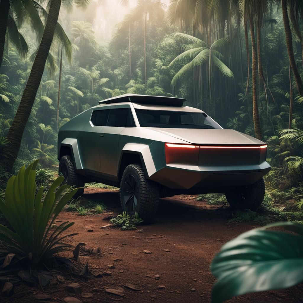Tesla's Cybertruck rusting in a tropical jungle - AI Generated Artwork ...