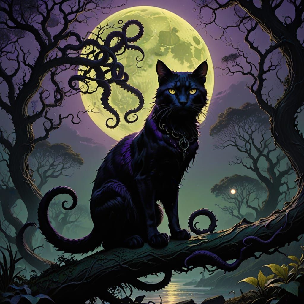 Ethereal Feline Monstrosity in Mystical Twilight - AI Art