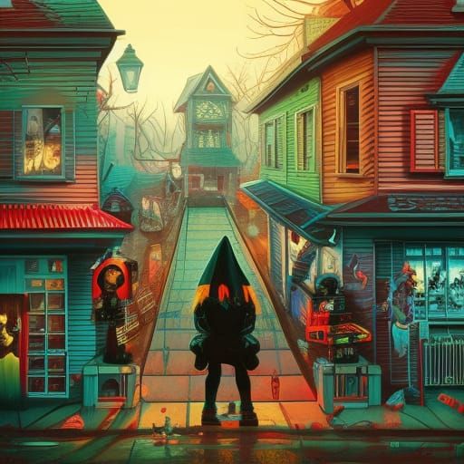 Haunted toy store Dan Mumford triadic colors hyperrealism DSLR ...