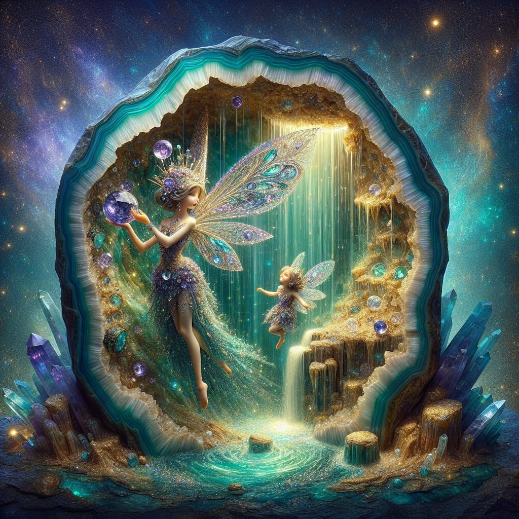 Geode Pixie Waterfall Home - AI Generated Artwork - NightCafe Creator