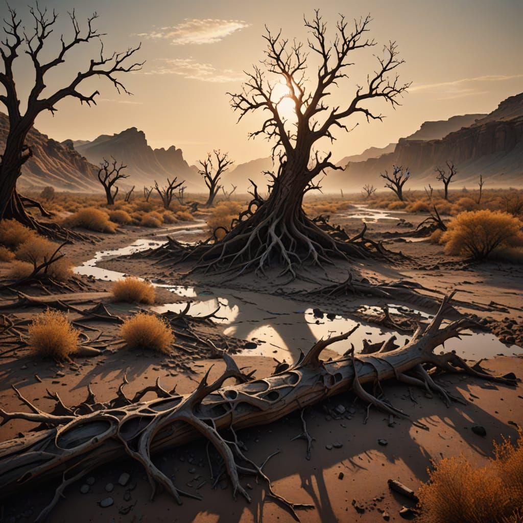 Barren River Ecosystem in a Desolate, Toxic Landsc... - AI Art