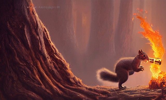 Squirrel with Flamethrower: Digital Fantasy Art - AI Art