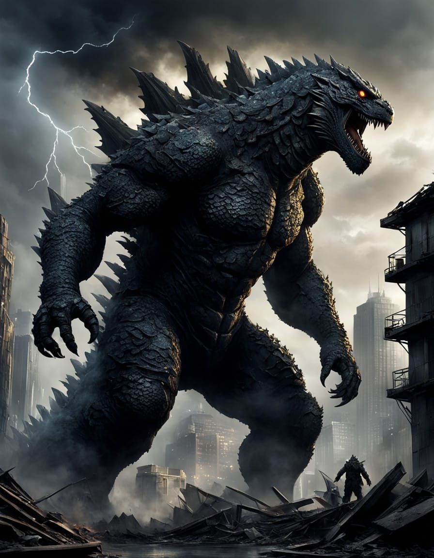 Godzilla Dominates Post-Apocalyptic Cityscape in D... - AI Art