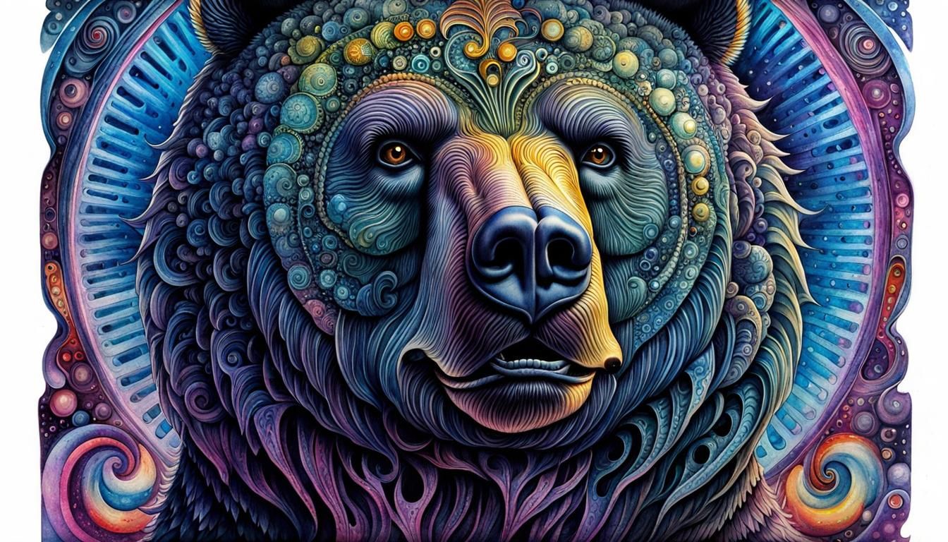 Psychedelic hippie rave Obese Bear, cosmic surrealism fantasy 8k ...
