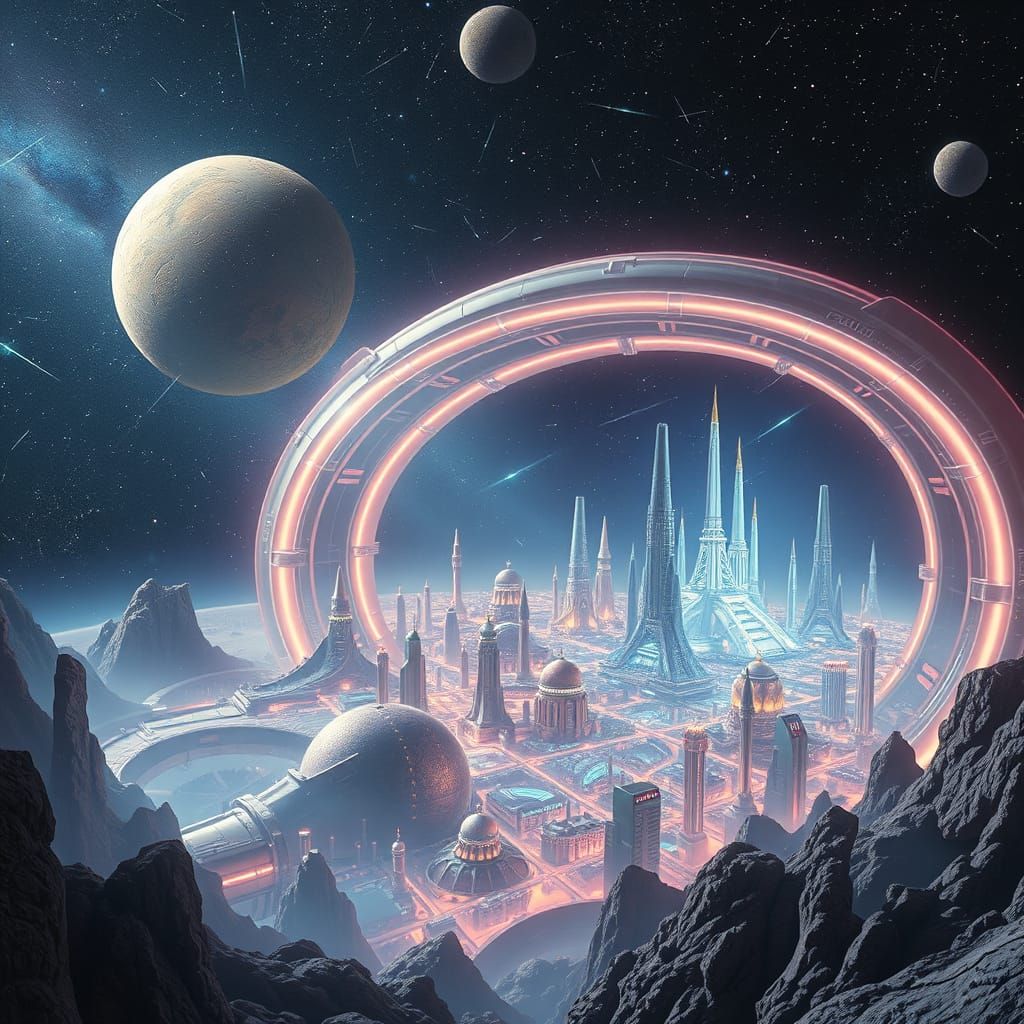 Ethereal O'Neill Cylinder Metropolis in Starry Cos... - AI Art