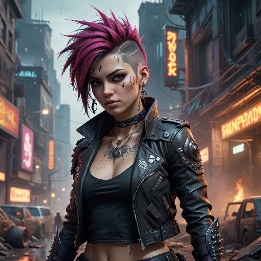 punk rock girl - Cyberpunk Fantasy Punk Rock Girl in Vivid,...