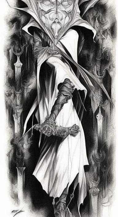 Hooded wizard pencil sketch materpiece illustration by Stephan Gammell ...