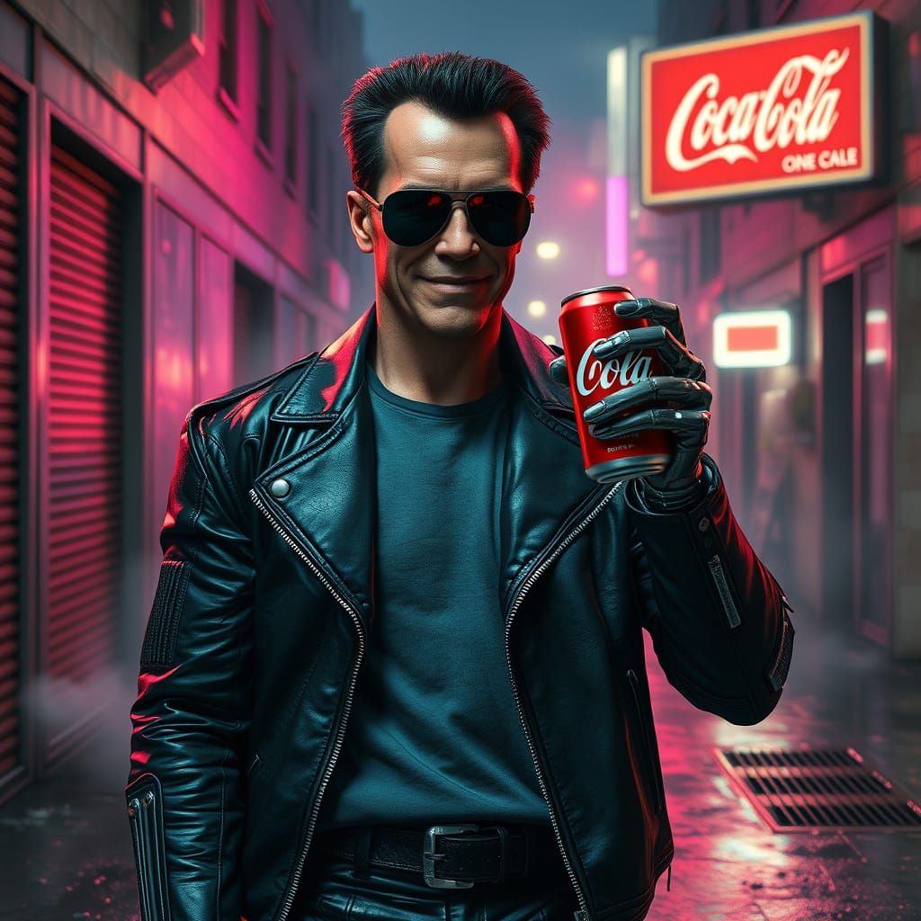 Cyberpunk Terminator in Casual yet Striking Pose - AI Art