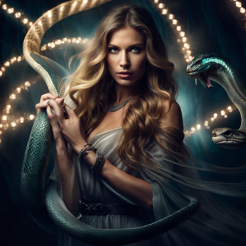 Lady wrapped in snake 2 - AI Generated Artwork - NightCafe Creator