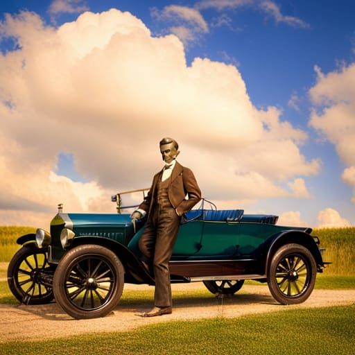 Full Image of Henry Ford with his First Car. bright colors. beautiful ...