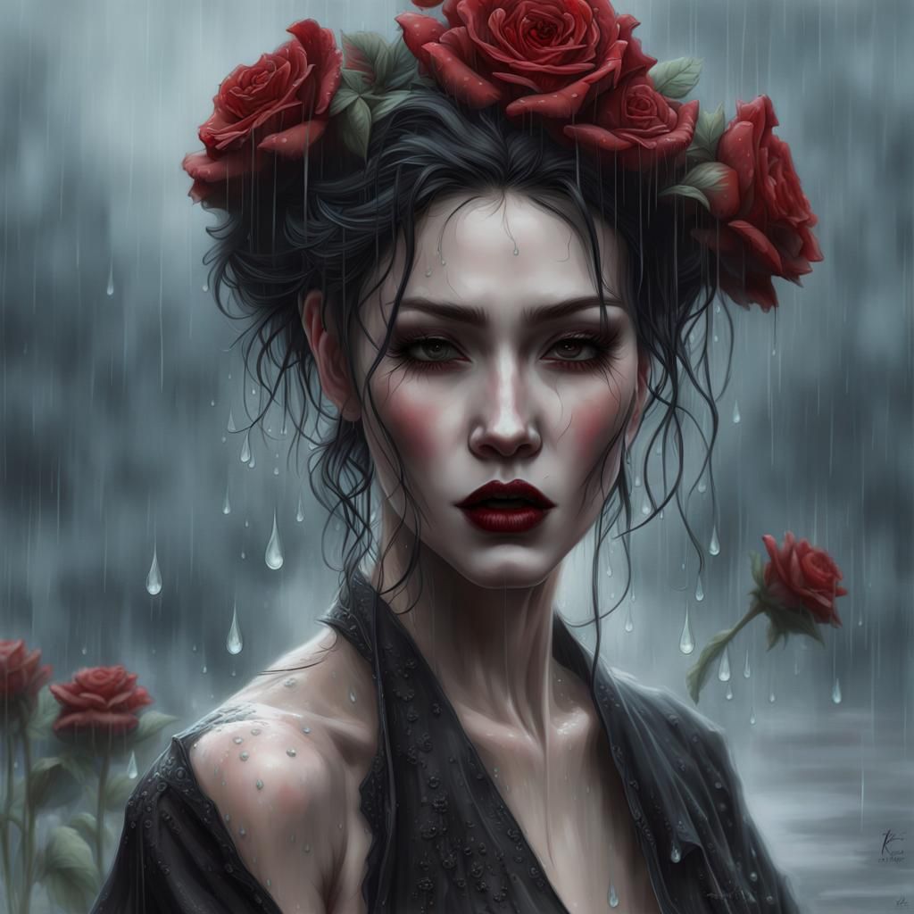 Beautiful wet intricate asian vampire with pale skin in rain, inspired ...