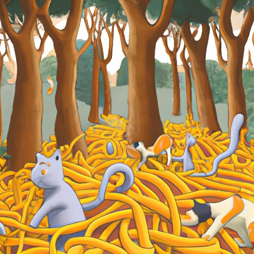 spaghetti forest with wild untamed cats roaming through the spaghetti ...