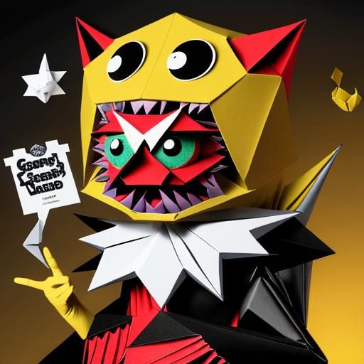 Creepy monster with HUGE teeth and eyes. Origami paper folds papercraft ...