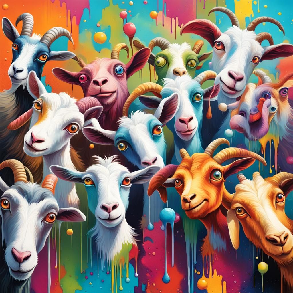 Goats formed into quirky characters with the addition of googly eyes ...