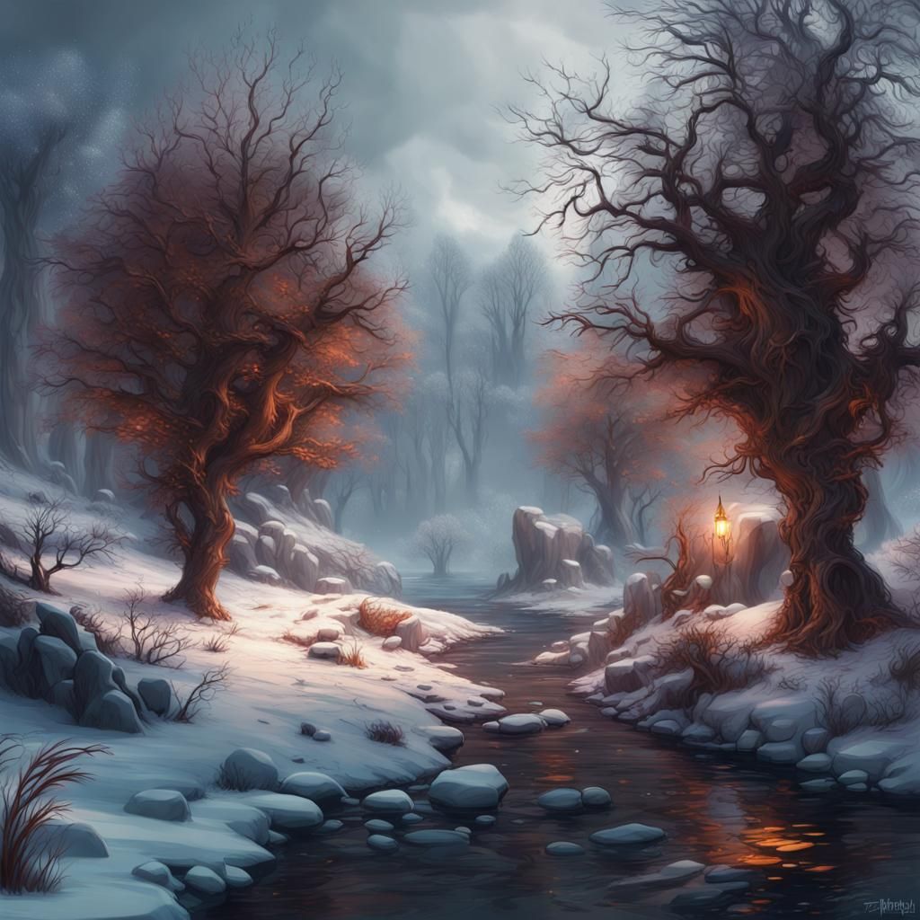 winter scene, somber, Art Hoe, drawing, DSLR, Zbrush rendering, 500px ...