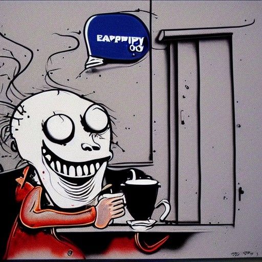 jeopardy coffee insomnia Eldritch raLPH steadman street art : r/nightcafe
