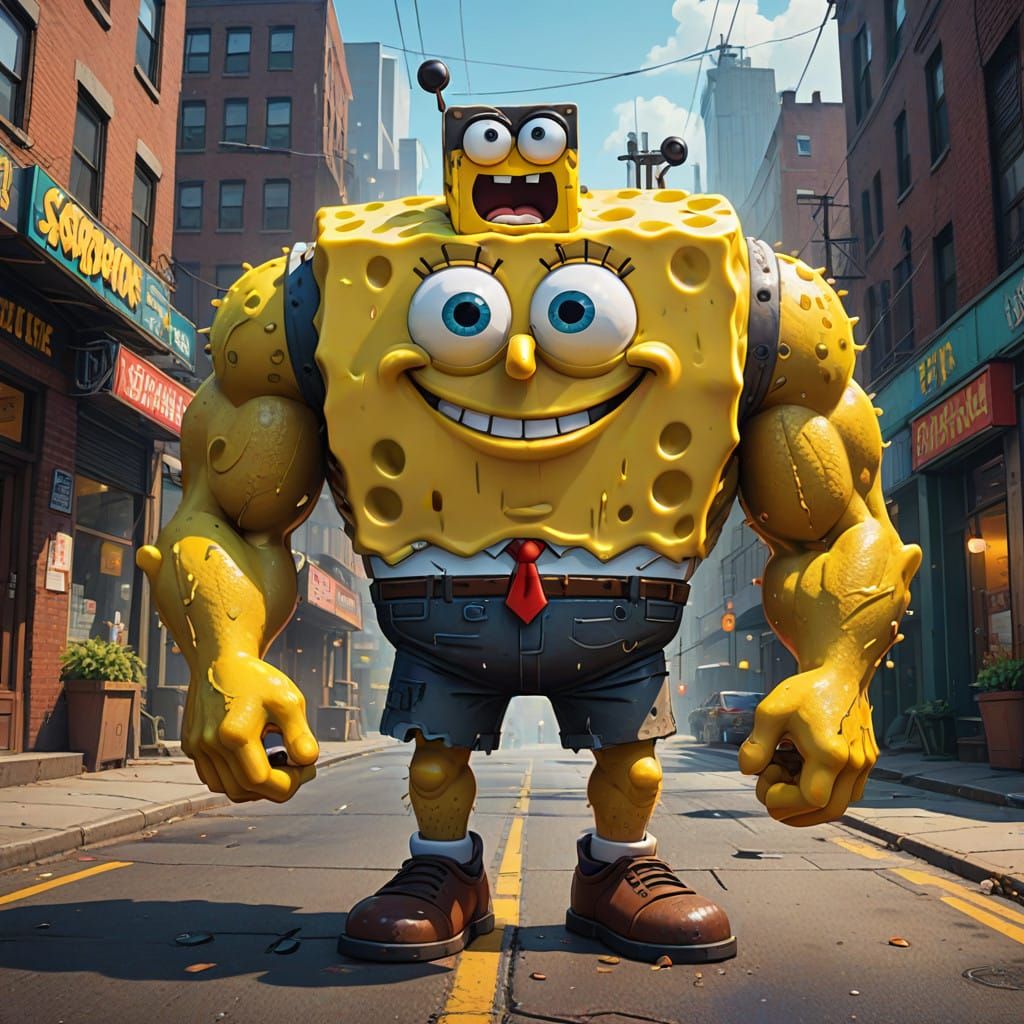 Imposing African-American Spongebob in Hyperrealis... - AI Art