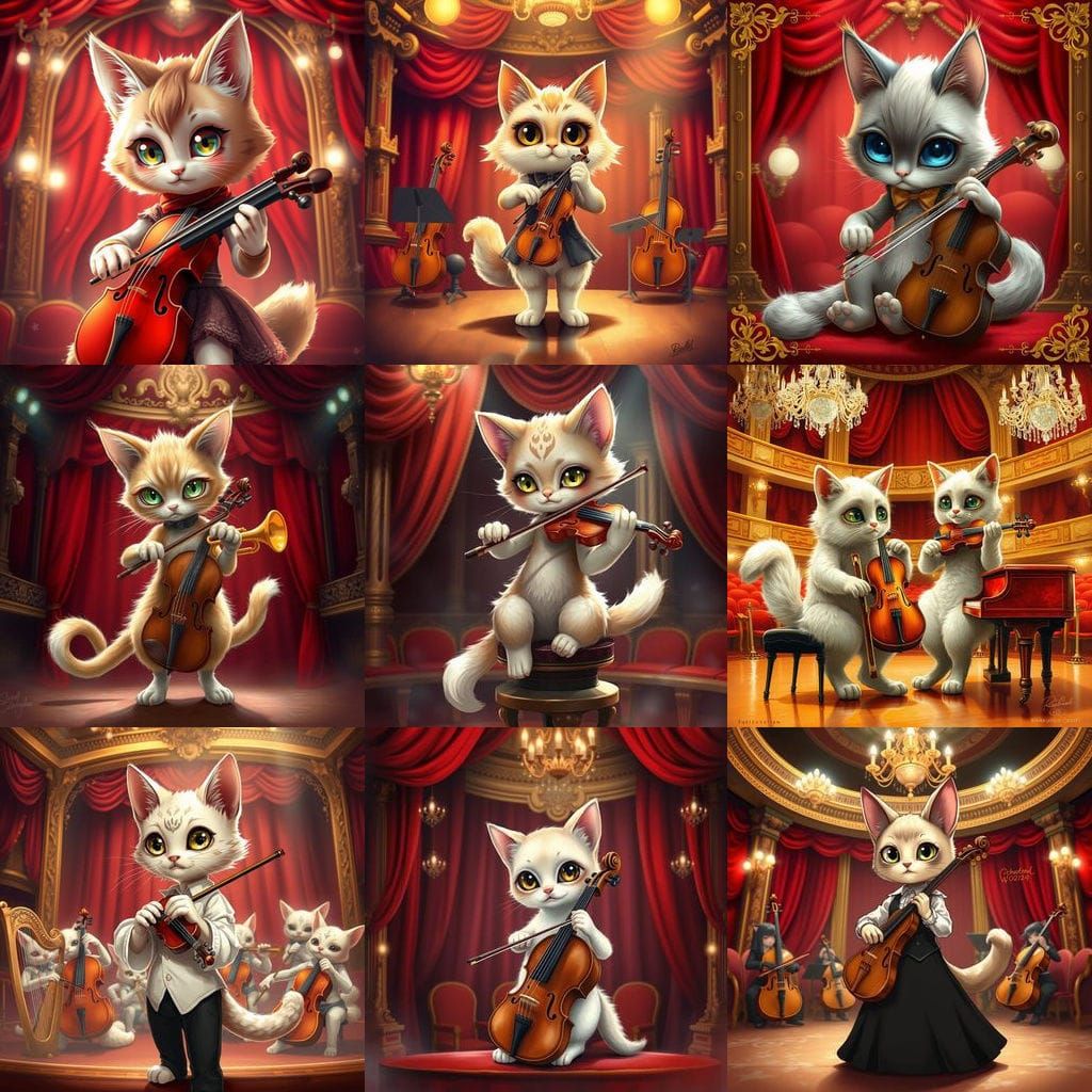 A magical Chibi cat human hybrid, Orchestra, playi... - AI Art