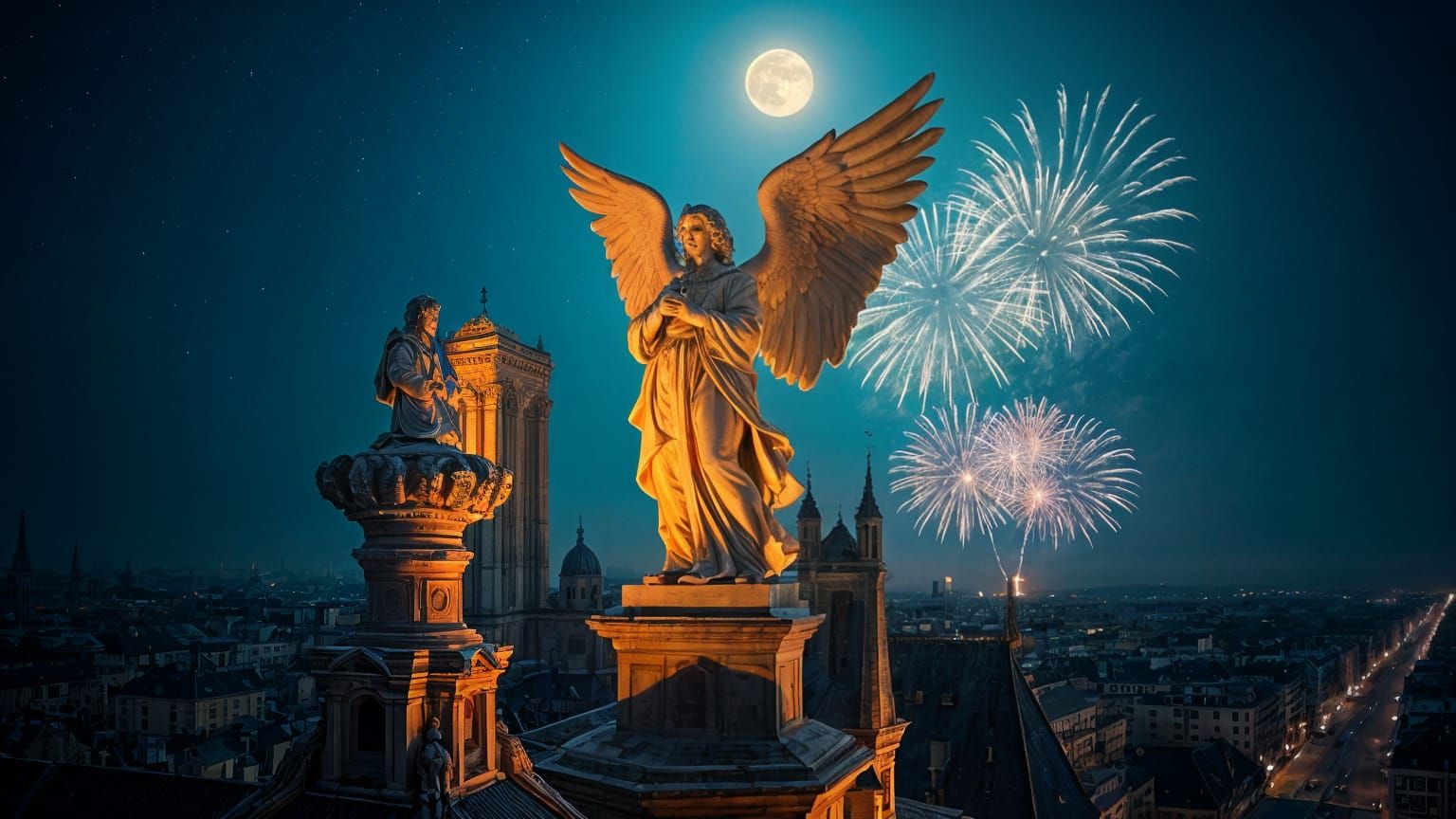 Moonlit Majesty Over Notre-Dame Cathedral - AI Art