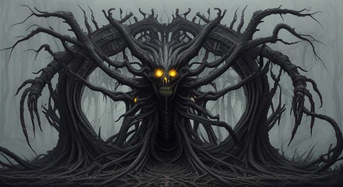 Biomechanical Monster Unfurls in Surreal Forest Ni... - AI Art